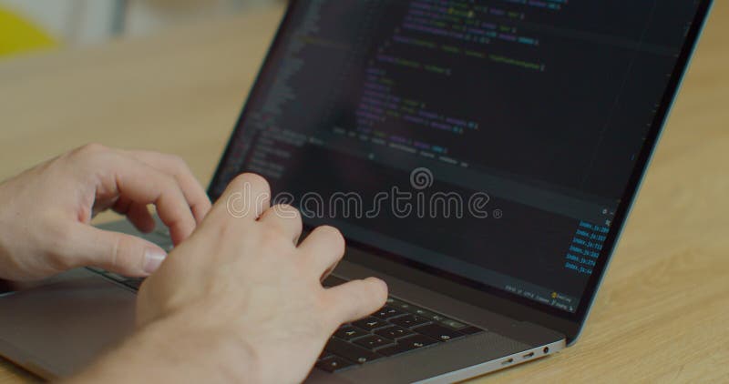 Close Up Man Coding Html And Programming On Screen Monitors Development Web Developer Stock