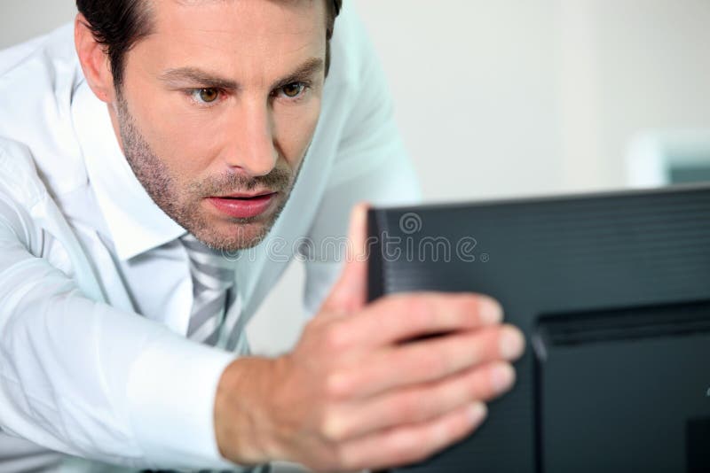 Close-up of a Man with Computer Stock Photo - Image of angry, failure ...