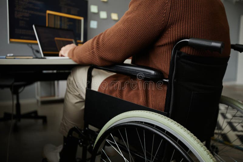 Close Up of Man with Disability Using Wheelchair Working at Desk Stock ...