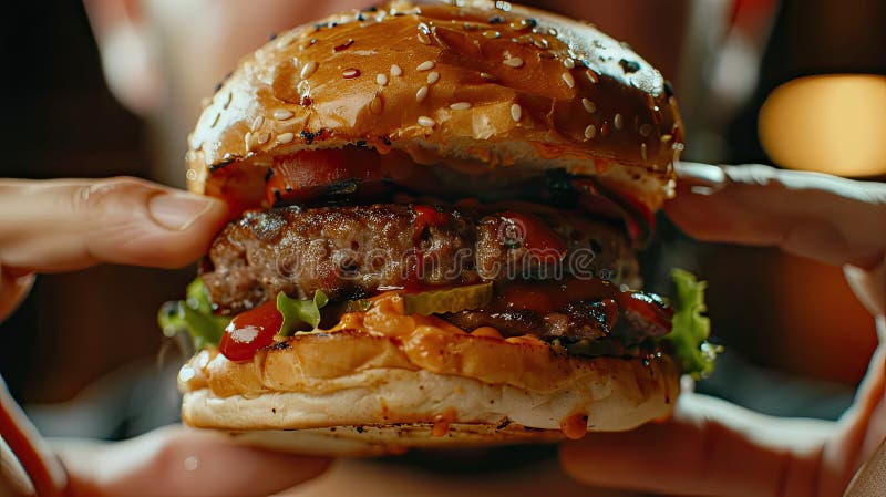 Close-up of a Man Eating a Burger. Selective Focus Stock Image - Image ...
