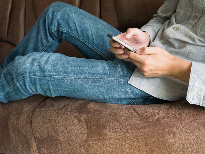 Close Up of Man Finger Touch To Mobile Phone Screen. Stock Image ...