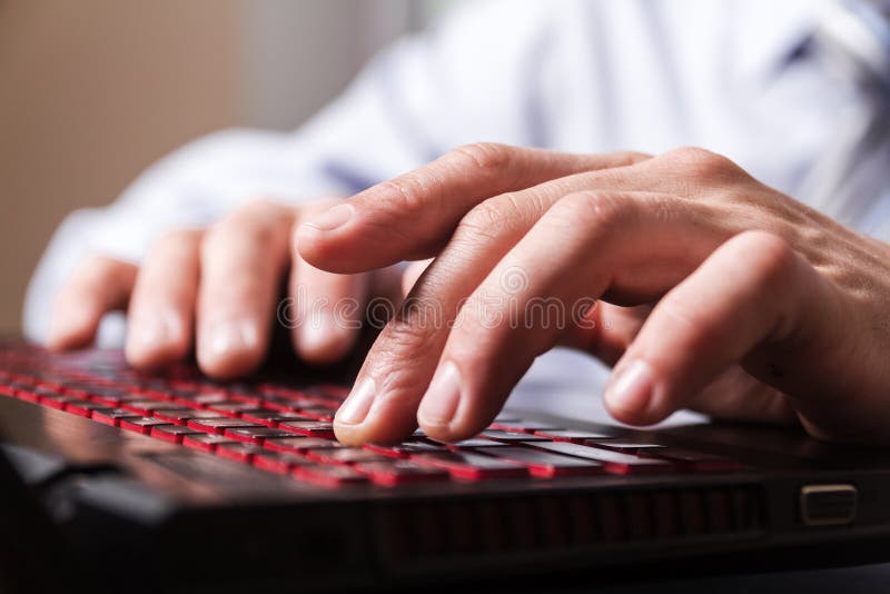 Close-up Man Fingers on a Computer Keyboard. Stock Image - Image of ...
