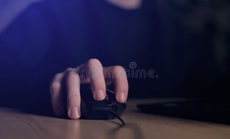Close Up of Man Gamer Hands Using Computer Mouse is Playing Video Game ...