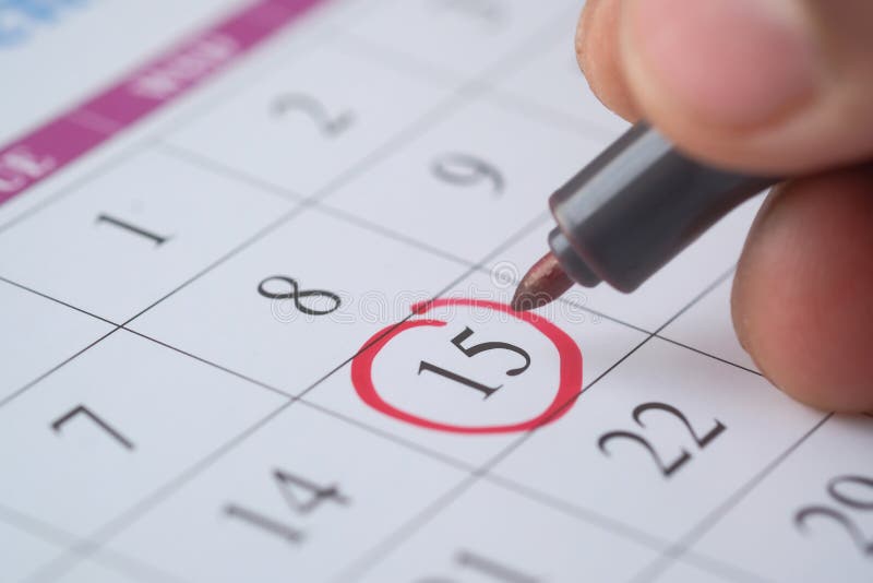 Close Up of Man Hand Circle Calendar Date Stock Photo - Image of ...