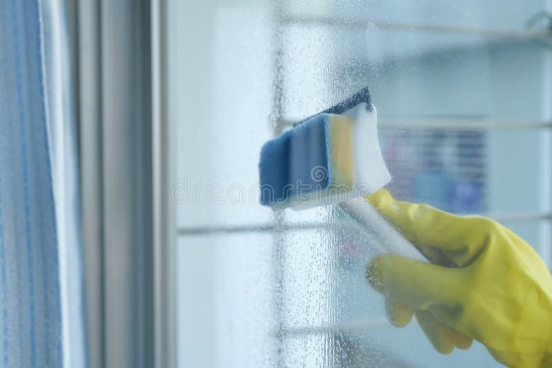 Close Up of Man Hand Cleaning Window Glass Stock Image - Image of ...