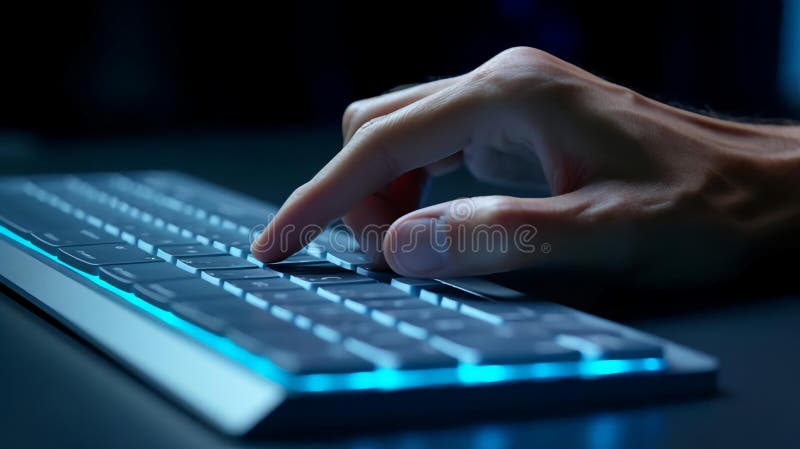 A Close Up of a Man Hand Finger Point To Keyboard Stock Illustration ...