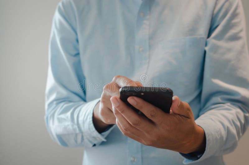Close Up Man Hand Holding Mobile Smartphone Copy Space.person Texting ...
