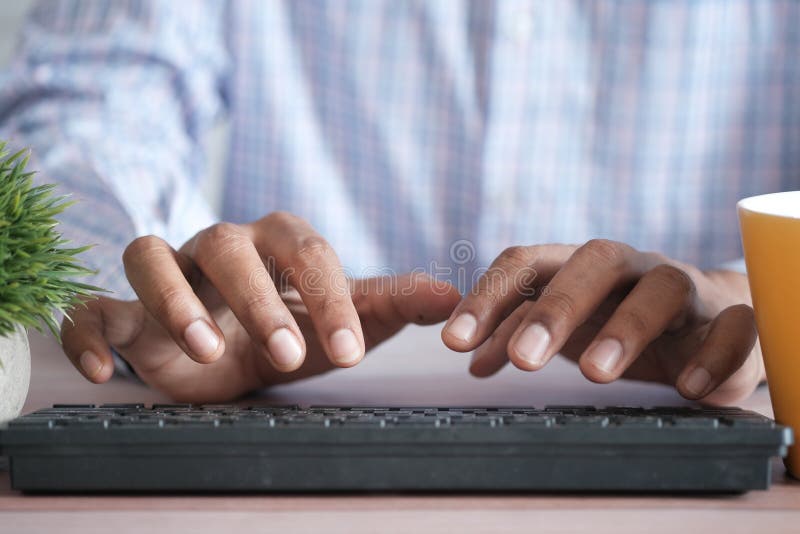 Close Up of Man Hand Typing on Keyboard Stock Photo - Image of hand ...