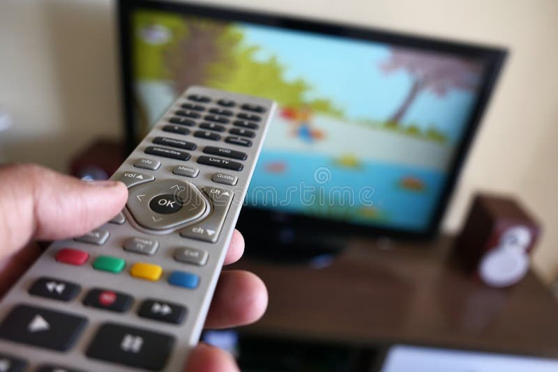 Close Up of Man Hand Use Tv Remote Stock Photo - Image of screen ...