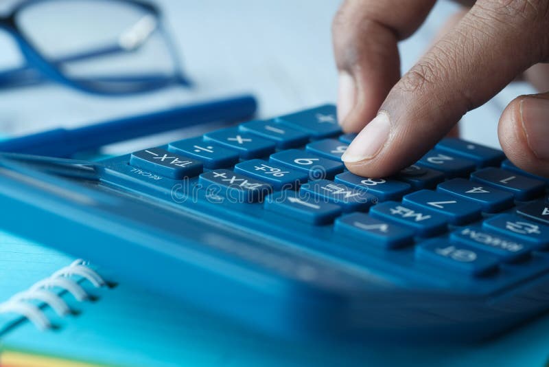 Close Up of Man Hand Using Calculator Stock Image - Image of button ...