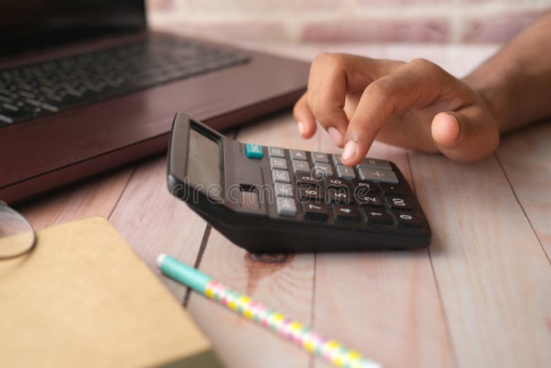 Close Up of Man Hand Using Calculator Stock Image - Image of data ...