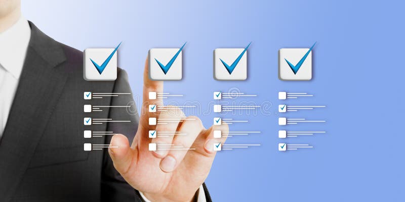 Close Up of Man Hand Using Creative Four To Do Lists with Checkmarks on ...