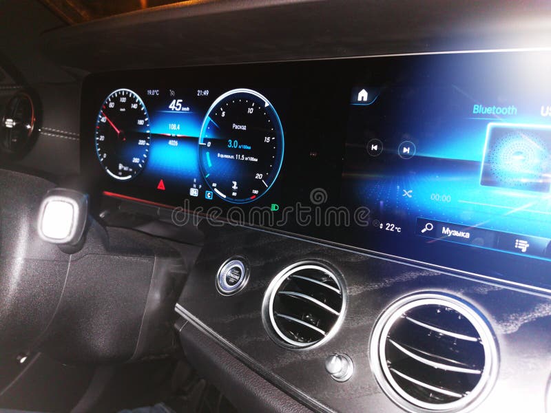 Close-up of Man Hands, Car Control Panel. Steering Wheel while Driving ...