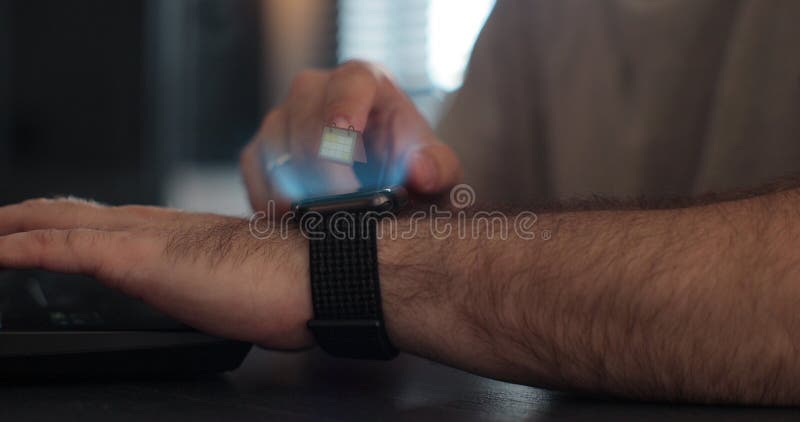 Close Up of Man Hands Checking 3d Rendering Incoming Notification on ...