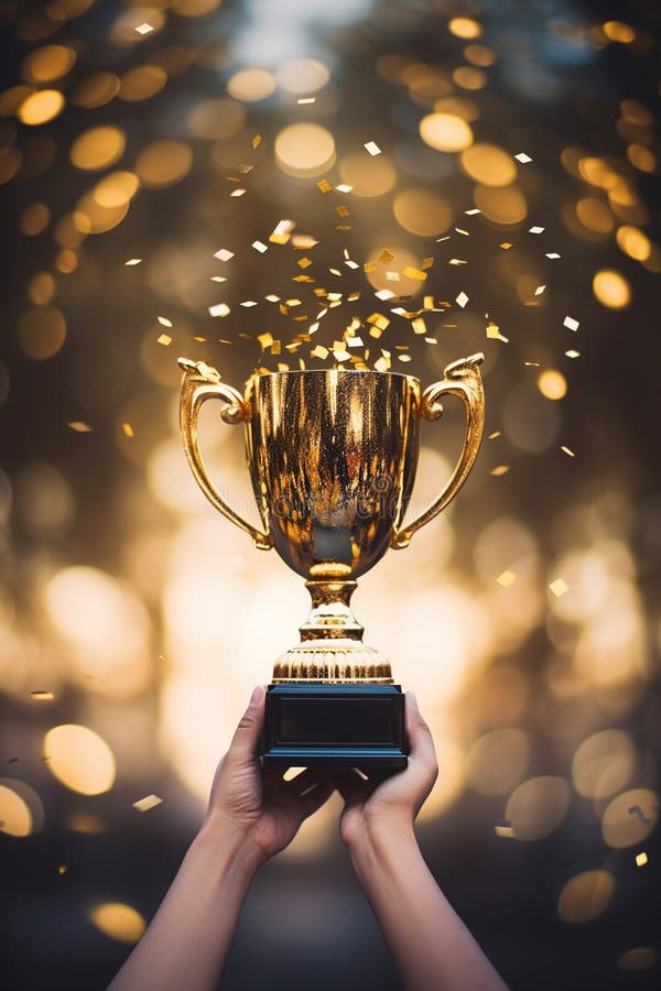 Close Up Man Hands Holding Champion Golden Trophy. Stock Photo - Image ...