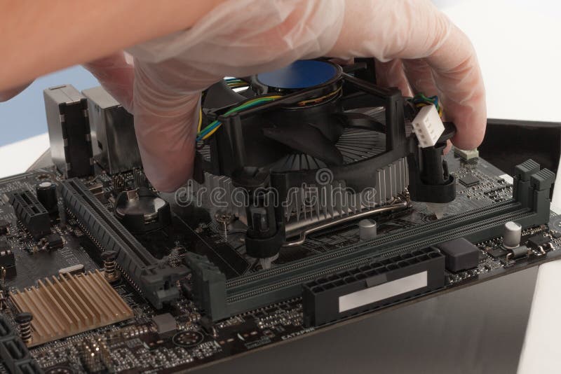 Close Up of Man Hands Installing CPU Cooler Fan on New, Modern Stock ... Close Up of Man Hands Installing CPU Cooler Fan on New, Modern Stock ...