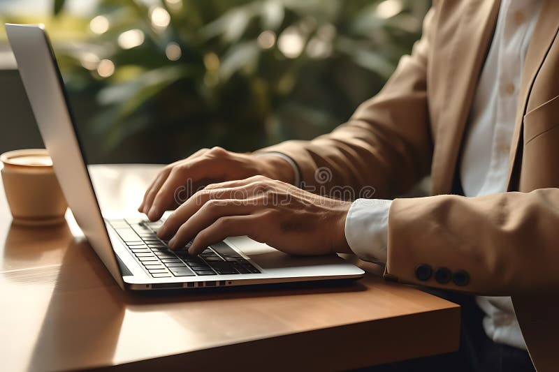 Close-up of Man Hands Typing on Laptop Keyboard in Office Stock ...