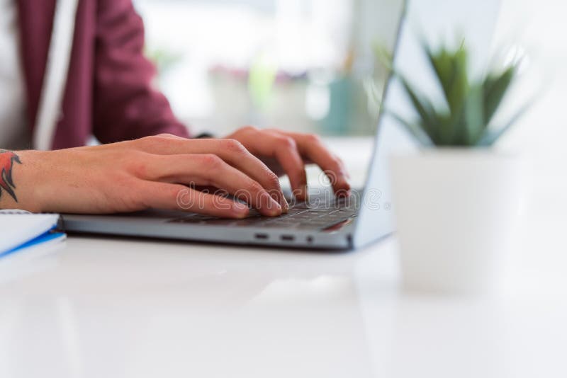 Close Up of Man Hands Using Keyboard of Computer Laptop while Working ...