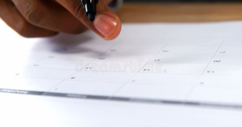 Hand with Pen Marking Dates on Calendar Flat Vector Illustration Stock ...