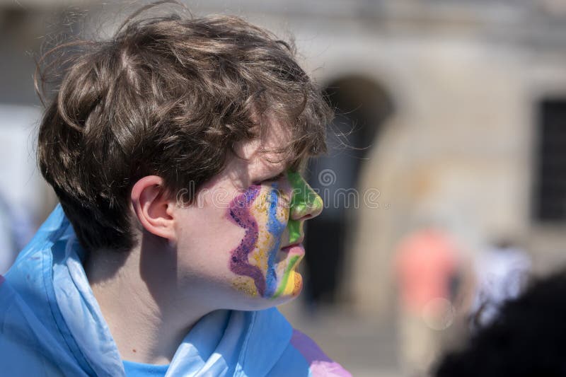 Close Up Man with Paint on His Face at the Pride Walk Demonstration at ...