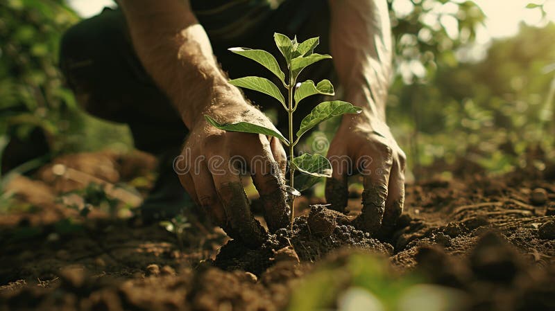 Close-up of a Man Planting a Tree in the Garden Stock Image - Image of ...