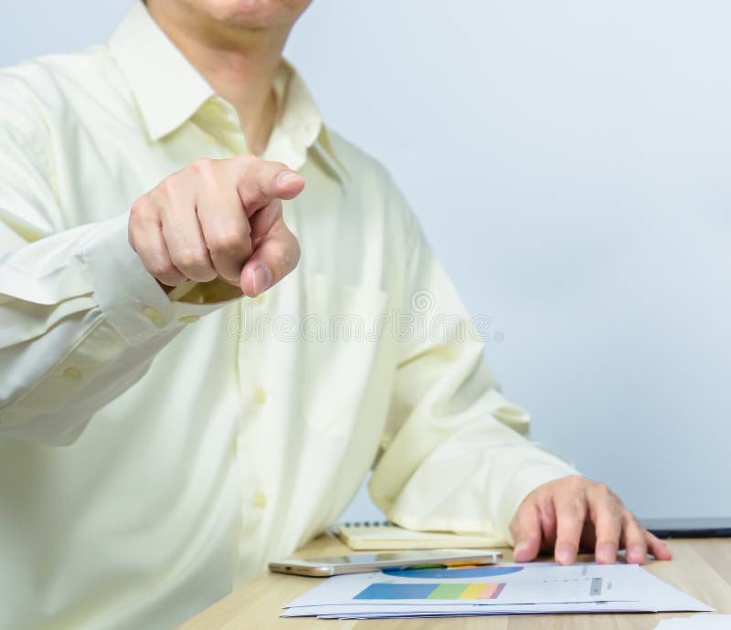 Close Up Man Pointing while Working on Document Data Graph Stock Photo ...