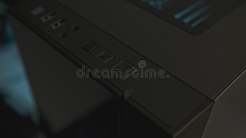 Close-up of Man Pressing Computer Start Button. Clip. Man Turns on ...