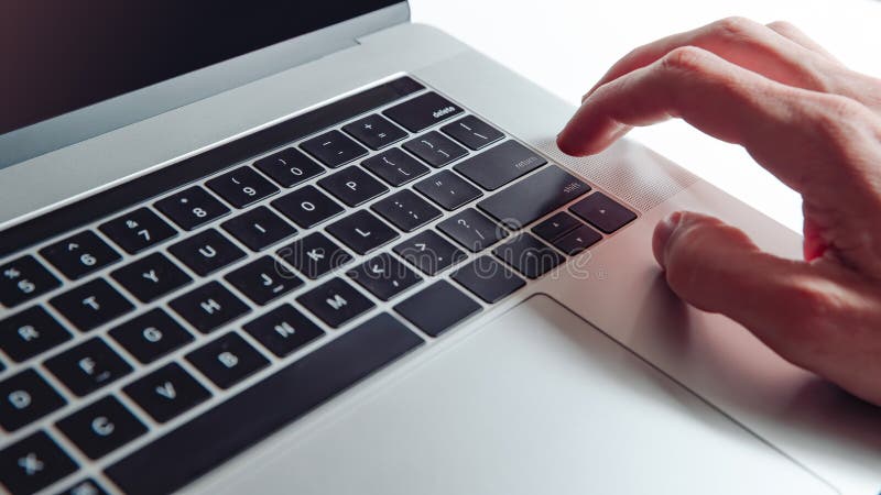 Close Up. Man Pressing the Enter Key on the Laptop Keyboard Stock Photo ...