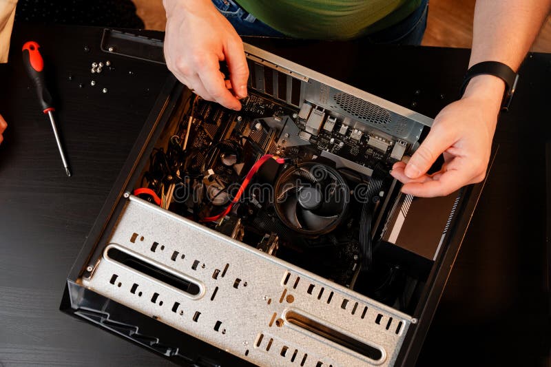 Close Up of Man Repairing Computer System Unit Stock Image - Image of ...