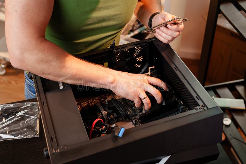 Close Up of Man Repairing Computer System Unit Stock Image - Image of ...