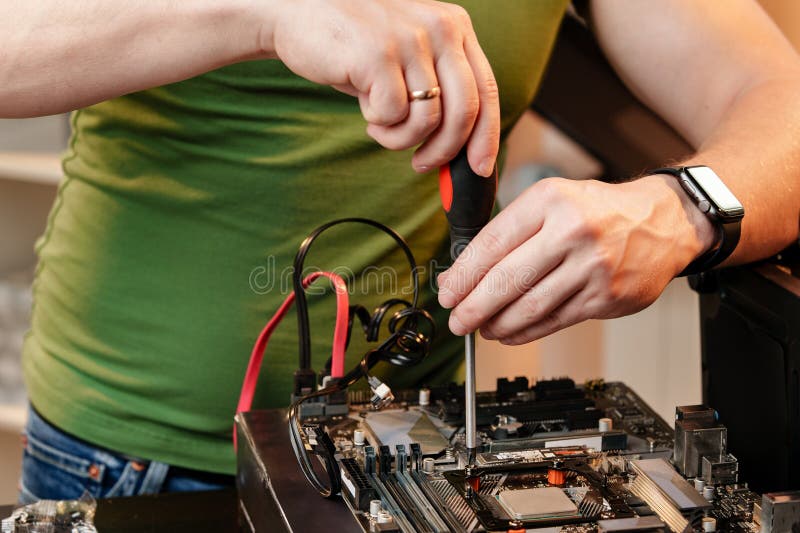 Close Up of Man Repairing Computer System Unit Stock Photo - Image of ...
