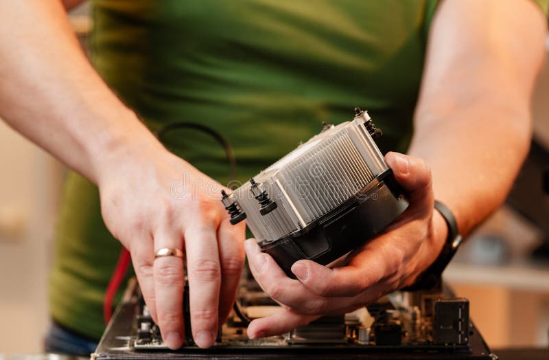 Close Up of Man Repairing Computer System Unit Stock Image - Image of ...