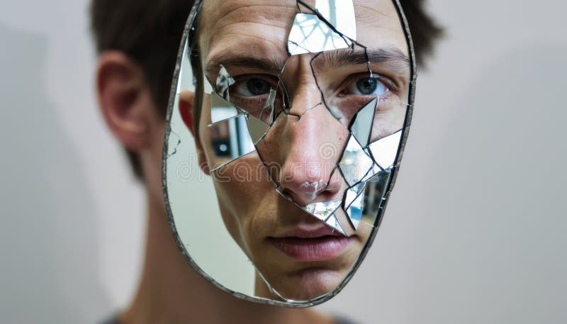 Portrait of a Man Reflected in a Broken Mirror Stock Image - Image of ...