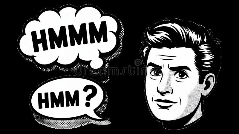 Pensive Man Thinking Hmm with Speech Bubbles on Transparent Background ...