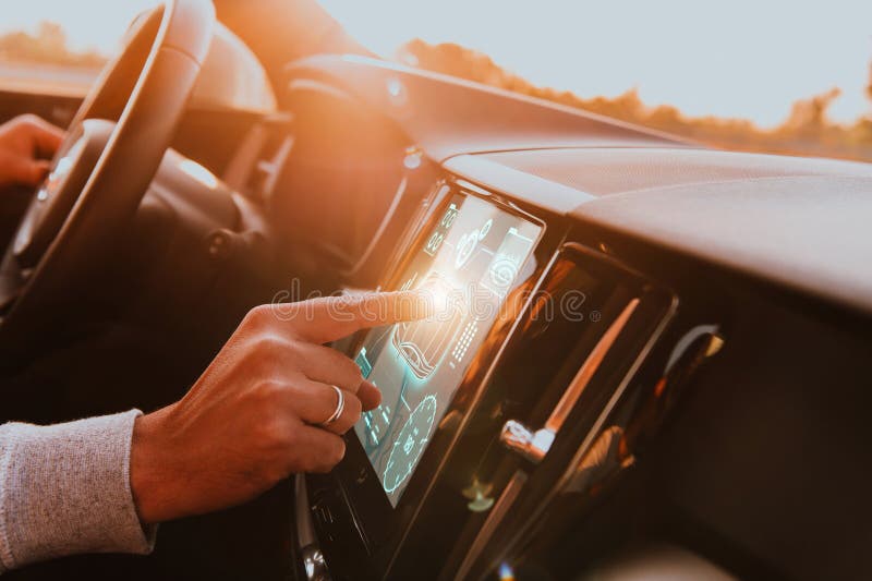 Close-up of a Man S Finger Adjusting Autopilot on the Touch Screen ...