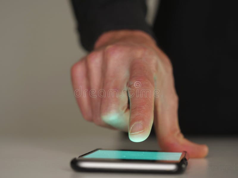 Close-up of Man S Finger Touching Smartphone Stock Photo - Image of ...
