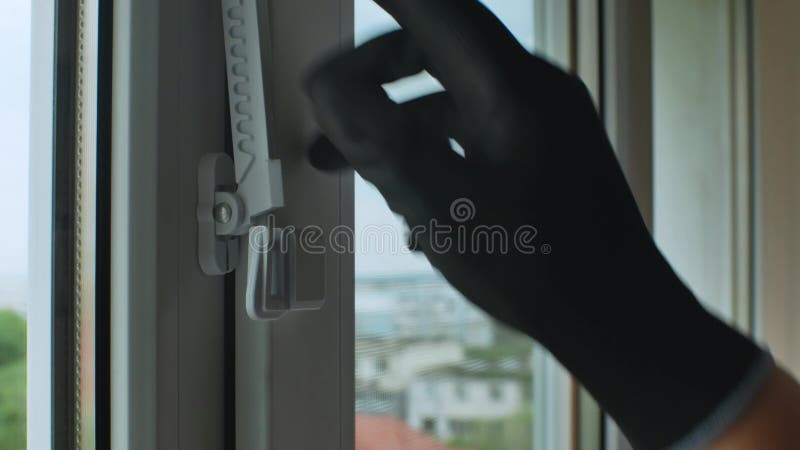 Close-up of a Man S Hand in a Construction Glove Fixing a Plastic ...