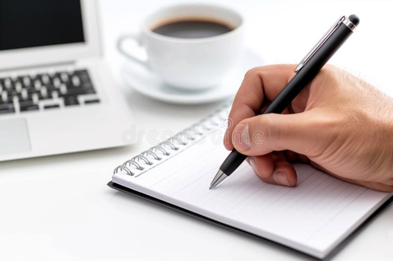 Close-up of a Man S Hand Making a Note in a Notepad at the Table ...