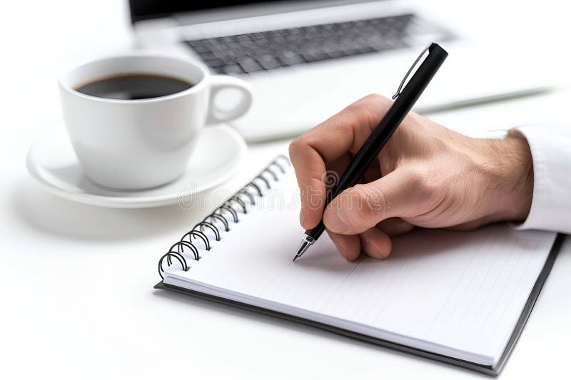 Close-up of a Man S Hand Making a Note in a Notepad at the Table ...