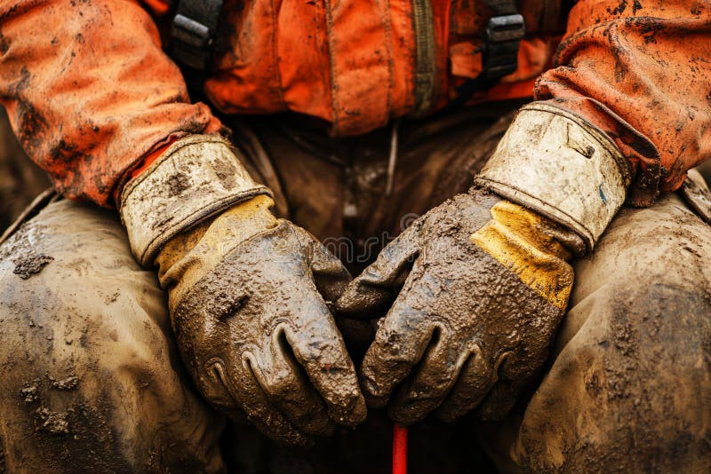 Close Up of Man S Hand in Rough Dirty Work Gloves Stock Illustration ...