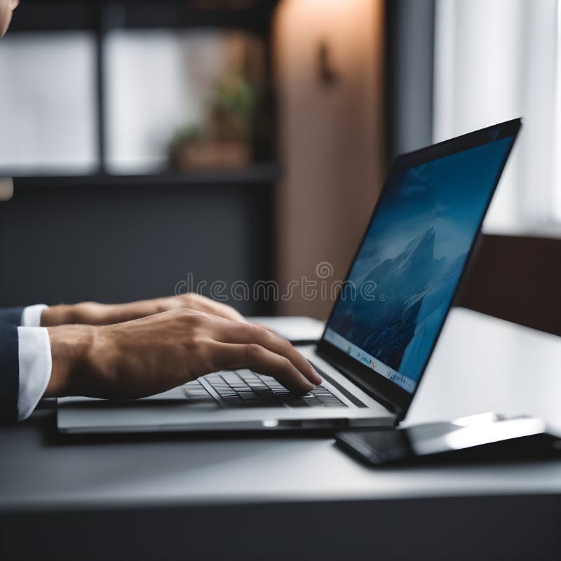 Close Up of Man Hand Using Laptop Computer Ai Generated Stock ...