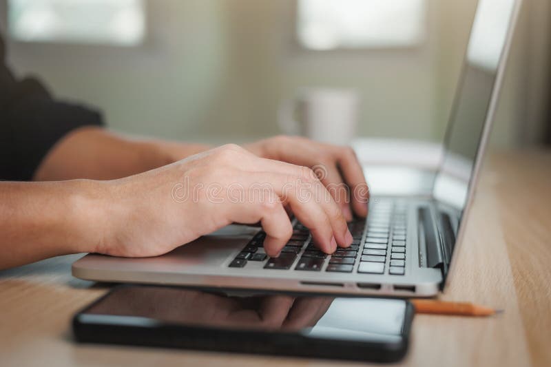 Close Up Man S Hand Working on Laptop Computer, Work from Home, Student ...