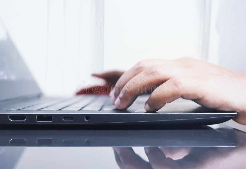 Working on laptop stock image. Image of online, hands - 177626457