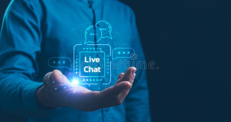 A Close-up of a Man S Hands Holding Live Chat Online Communication and ...