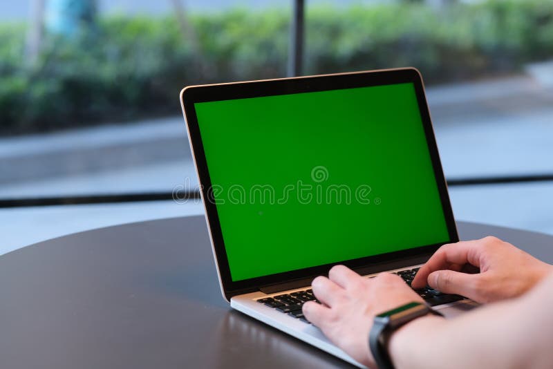 Hands Typing on Green Screen Laptop Computer Stock Photo - Image of ...