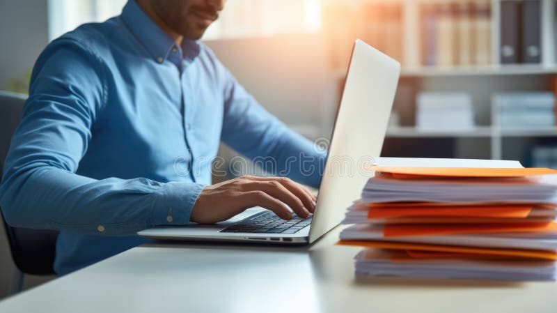 Close-up of a Man& X27;s Hands Typing on a Laptop Keyboard, with a ...