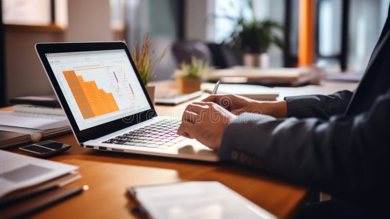 Close-up of a Man& X27;s Hands Typing on a Laptop Keyboard, with a ...