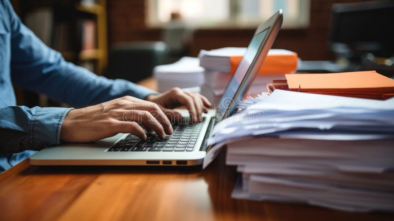 Close-up of a Man& X27;s Hands Typing on a Laptop Keyboard, with a ...