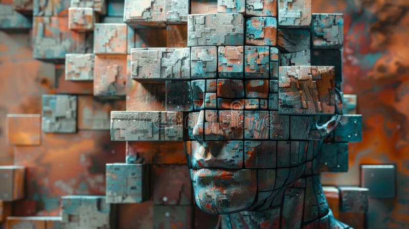 A Close Up of a Man& X27;s Head with Many Cubes Around it, AI Stock ...