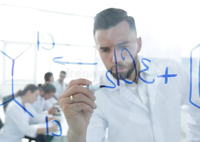 Close Up of a Man Scientist Working with Formulas Stock Image - Image ...